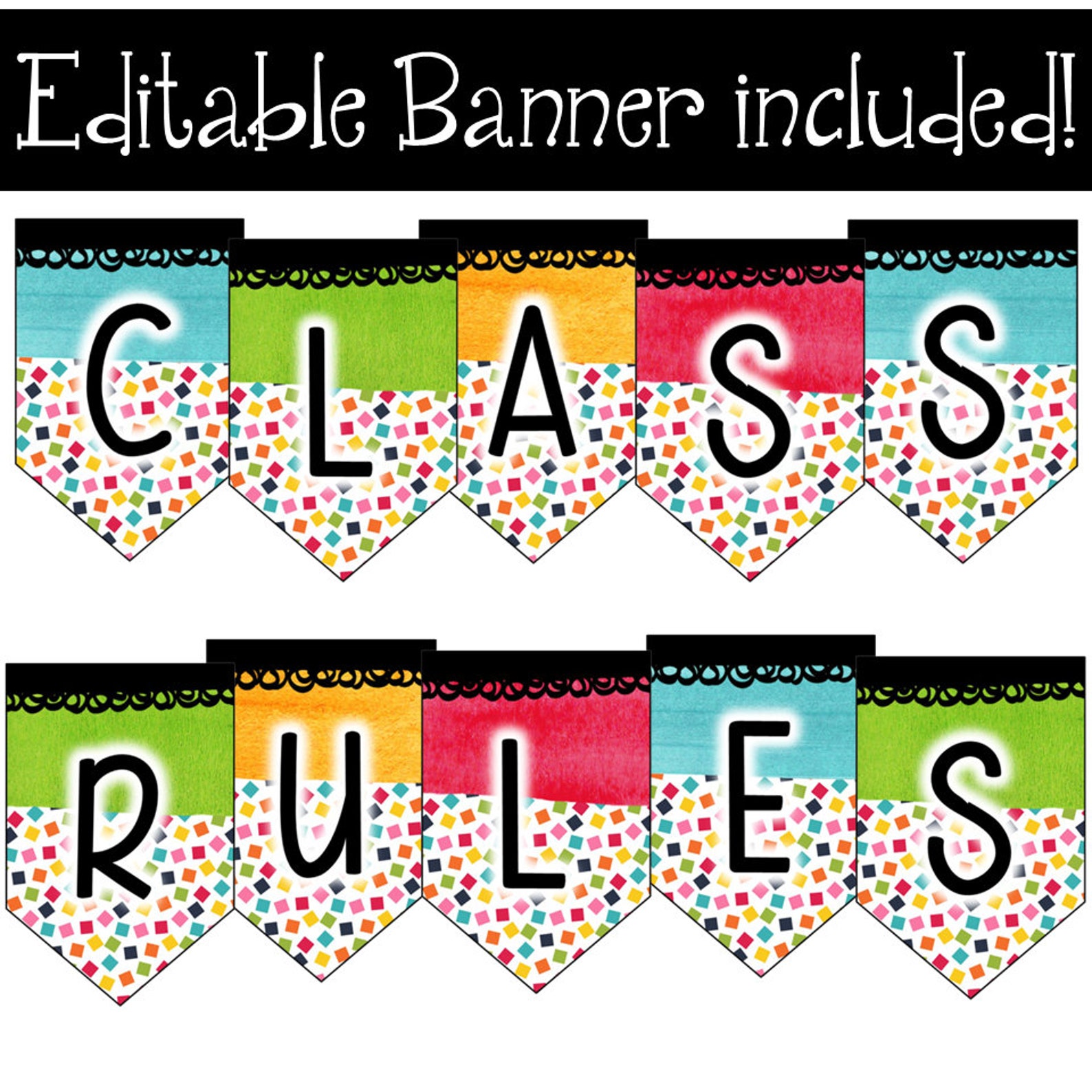 Editable Confetti Rainbow Classroom Rules Posters Confetti Rainbow ...