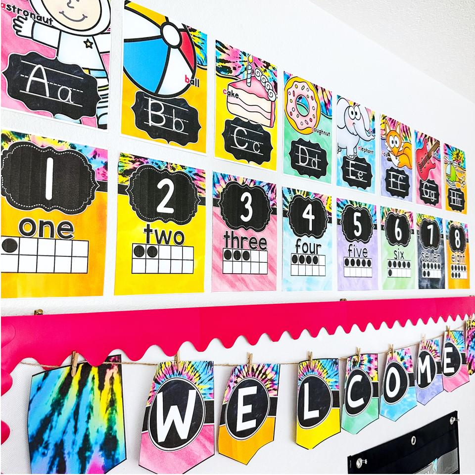Large Alphabet Posters for Classroom Tie Dye Retro Classroom Decor ...