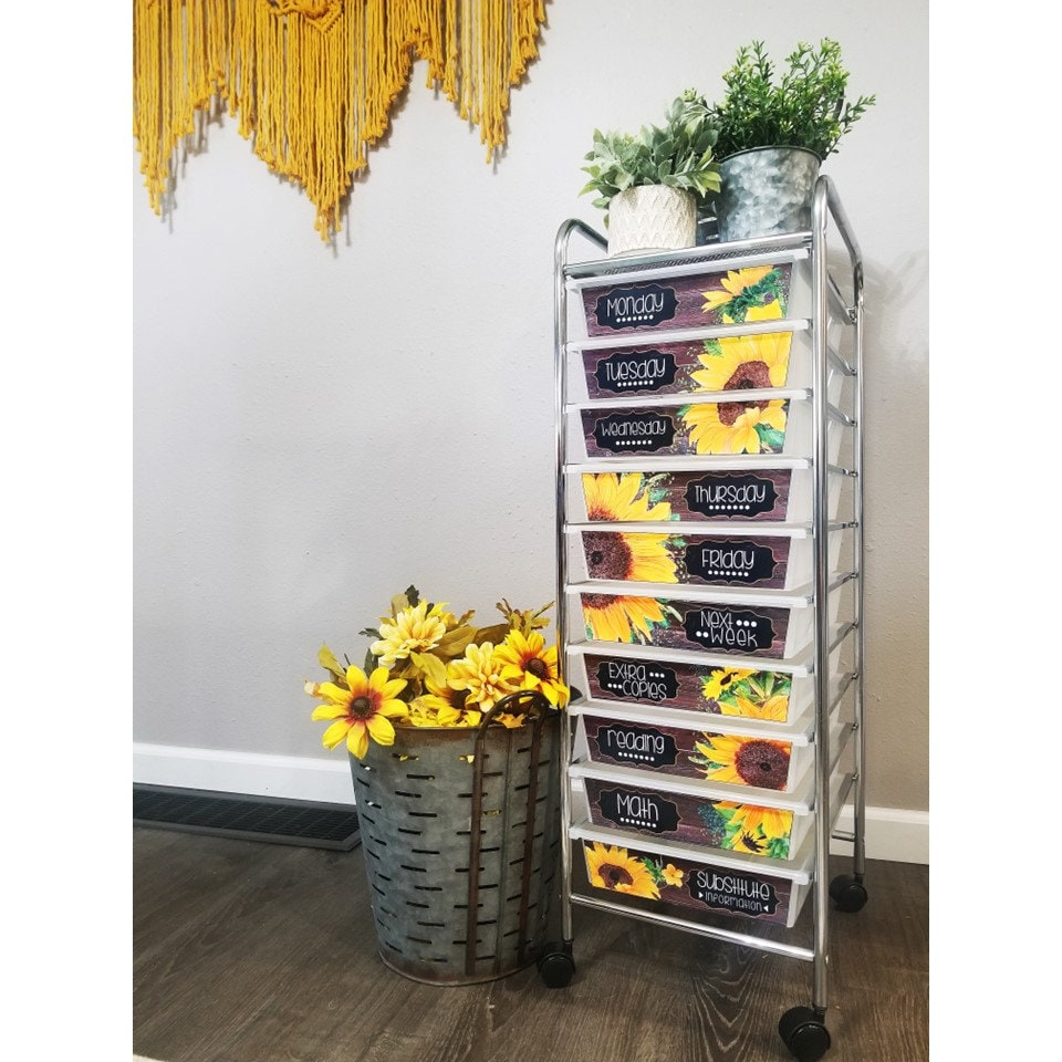 10 Drawer Cart Rolling Labels Editable Sunflower Farmhouse - Etsy