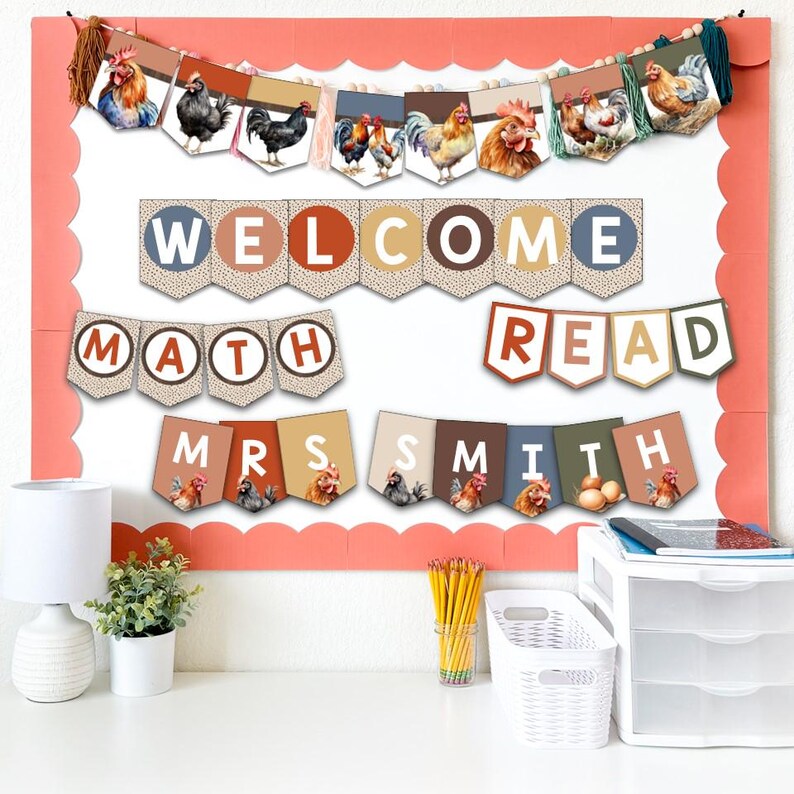 Editable Chicken Bunting Bulletin Board Banner Letters Farmhouse ...