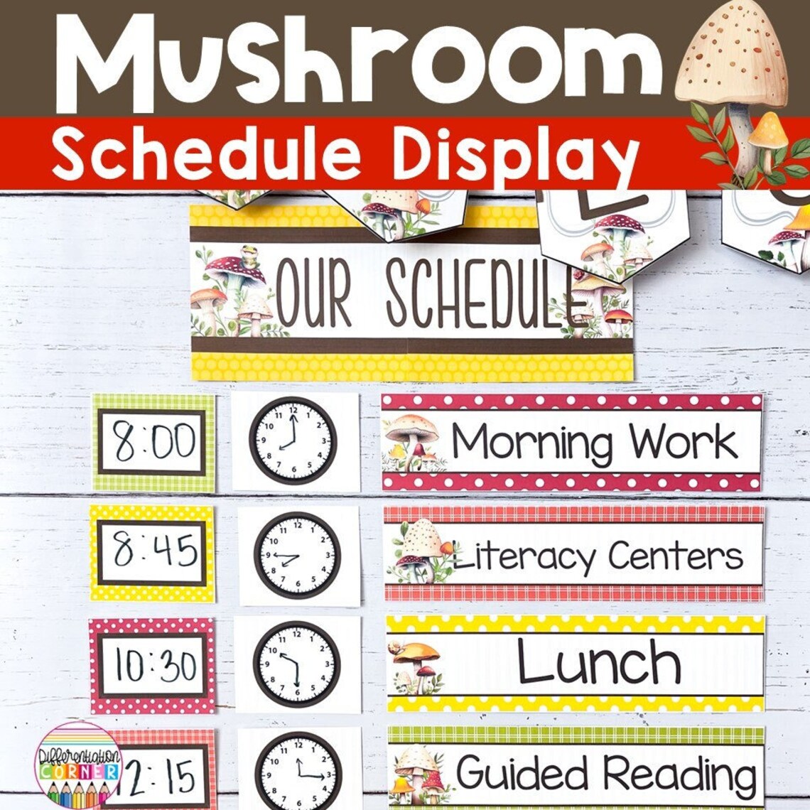 Editable Daily Schedule Cards Mushroom Retro Classroom Decor Printable ...
