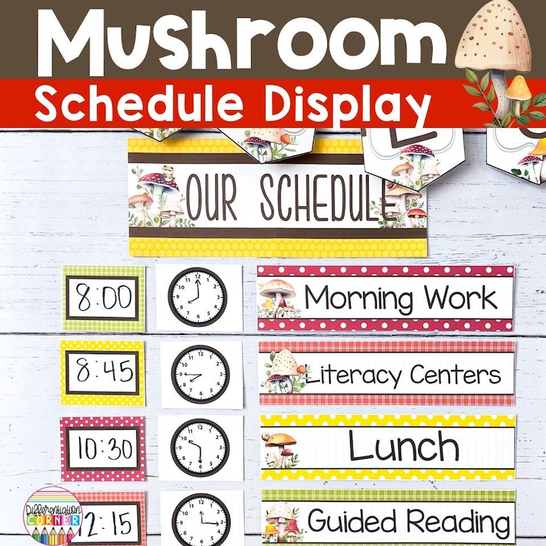 Editable Daily Schedule Cards Mushroom Retro Classroom Decor Printable ...