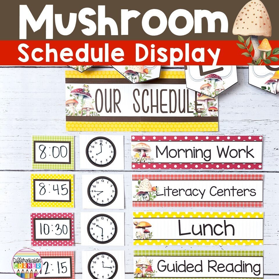 Editable Daily Schedule Cards Mushroom Retro Classroom Decor Printable ...