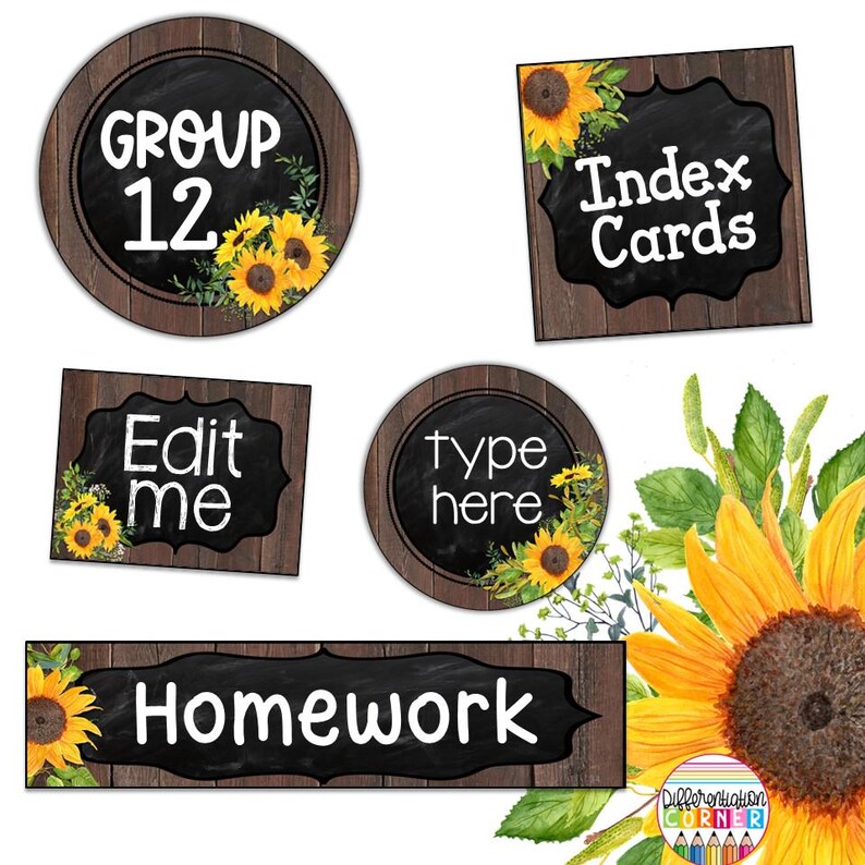 Editable Classroom Labels, Tags, & Signs Sunflower Farmhouse Classroom ...