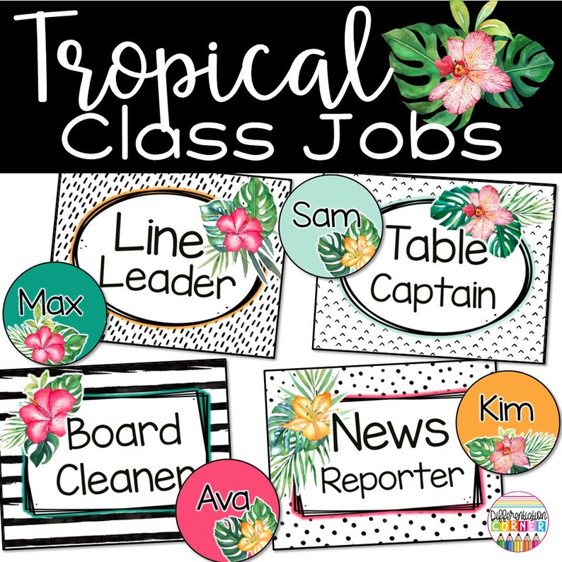 Editable Classroom Jobs Chart Template Tropical Classroom - Etsy