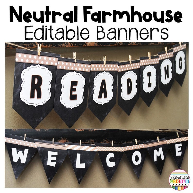 Editable Farmhouse Bunting Bulletin Board Banner Letters | Neutral ...
