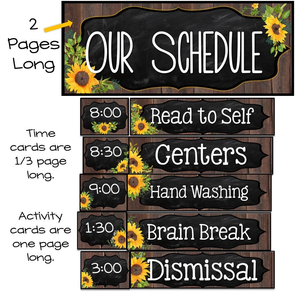 Editable Daily Schedule Cards Sunflower Farmhouse Classroom Decor ...