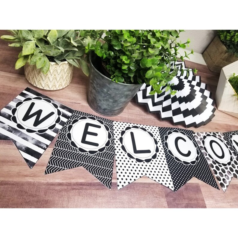 Editable Black and White Bunting Bulletin Board Banner Letters - Etsy