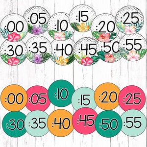 PRINTABLE Tropical Clock Label Numbers in 5 Minute Intervals Tropical ...