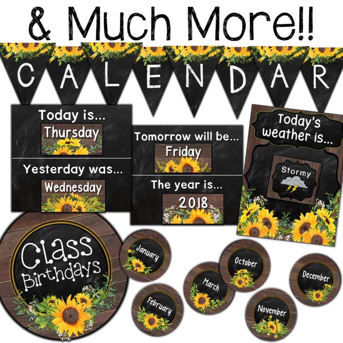 Classroom Calendar & Weather Display Set Sunflower Farmhouse Classroom ...