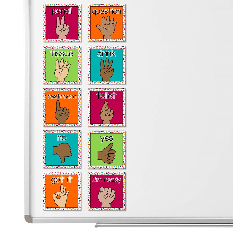 Classroom Hand Signal Posters Confetti Rainbow Classroom - Etsy