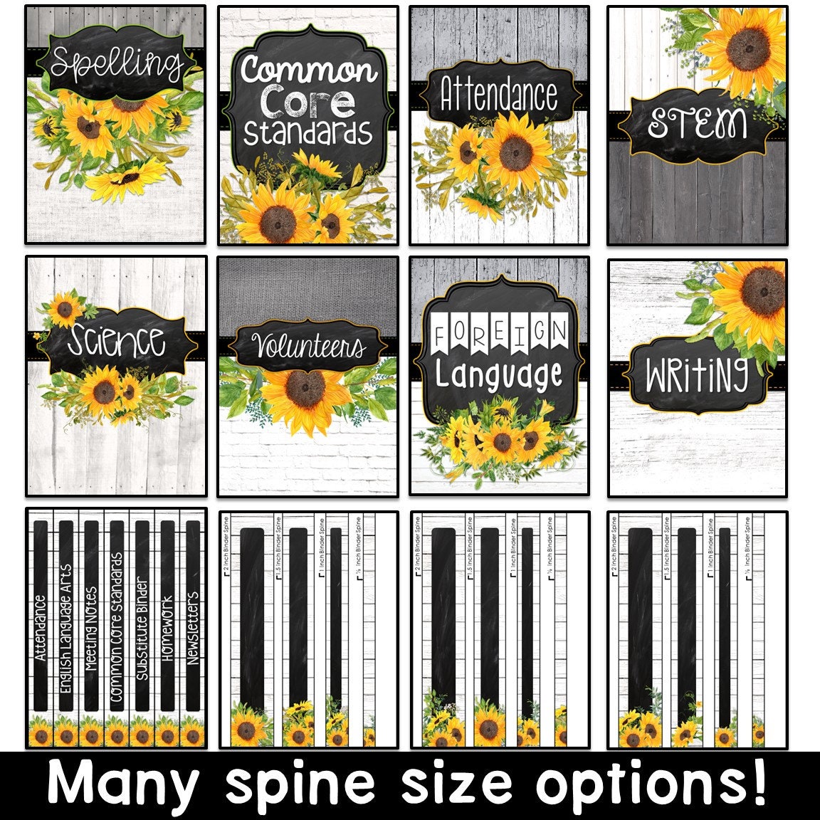 Editable Binder Covers and Spines Sunflower Farmhouse - Etsy