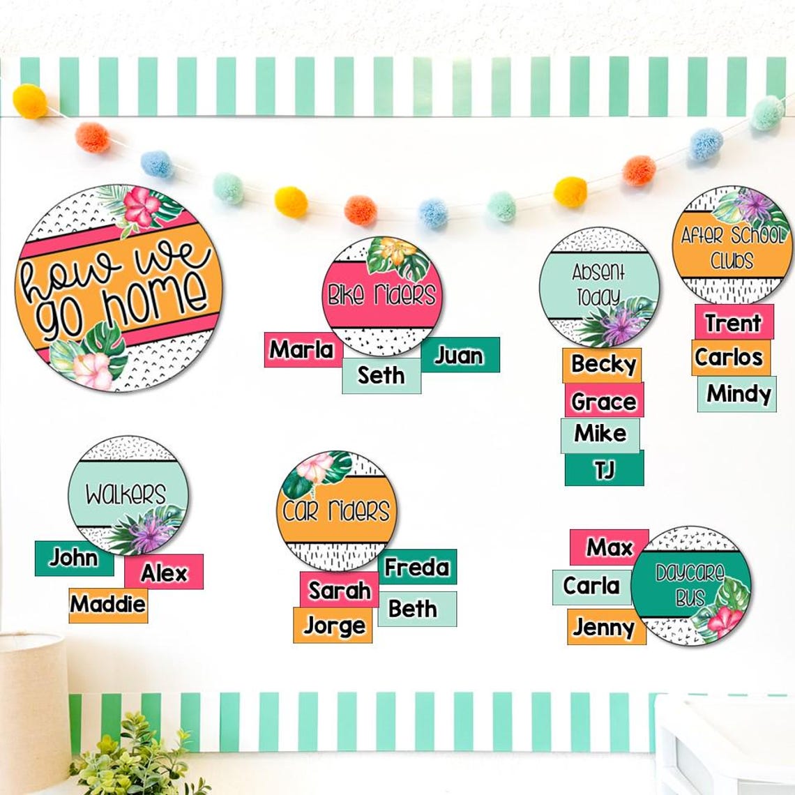 How We Go Home Dismissal Chart Template Tropical Classroom Decor | How ...