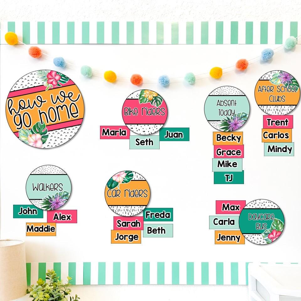 How We Go Home Dismissal Chart Template Tropical Classroom Decor | How ...
