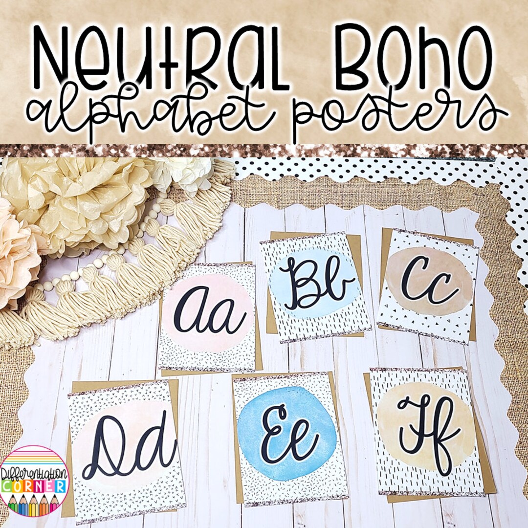 Cursive Alphabet Posters for the Classroom Boho Neutral Classroom Decor ...
