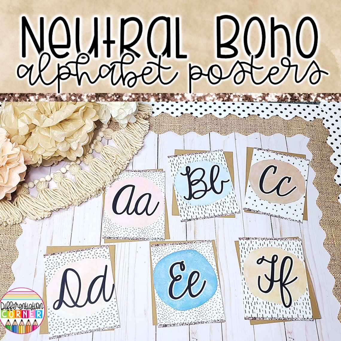 Cursive Alphabet Posters for the Classroom Boho Neutral Classroom Decor ...