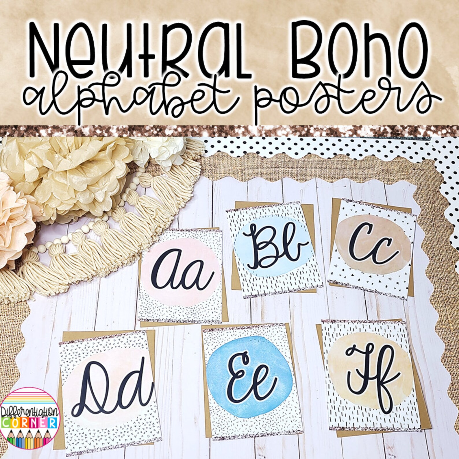 Cursive Alphabet Posters for the Classroom Boho Neutral Classroom Decor ...
