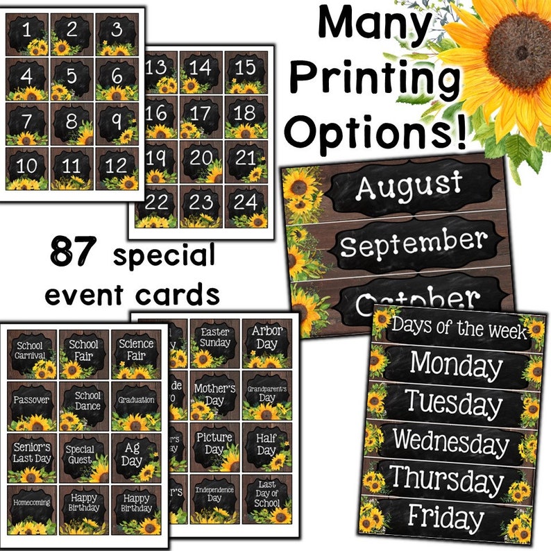 Classroom Calendar & Weather Display Set Sunflower Farmhouse Classroom ...