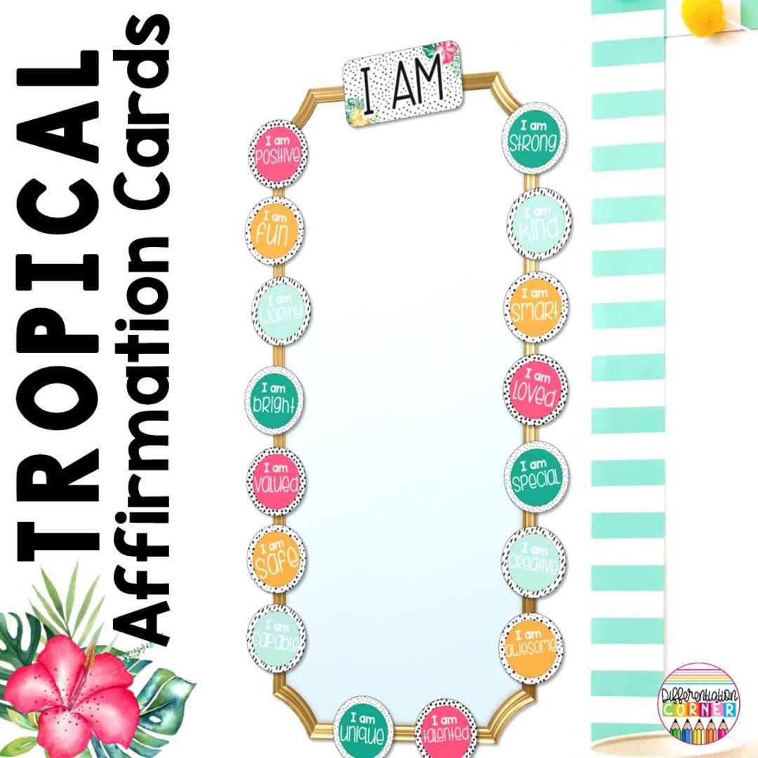 Positive Affirmation Station Cards Display Tropical Classroom Decor ...
