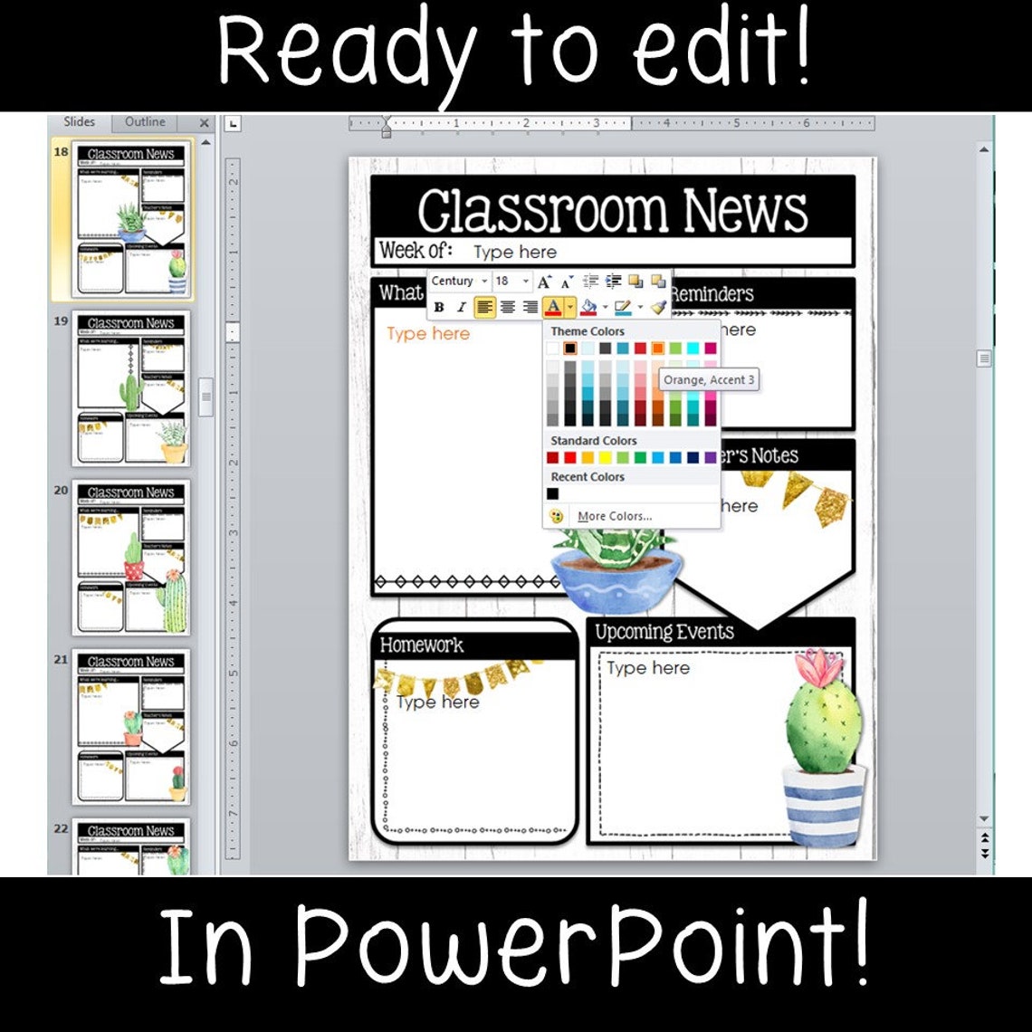 Editable Classroom Newsletter Template Cactus Classroom Decor Monthly ...