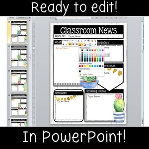 Editable Classroom Newsletter Template Cactus Classroom Decor Monthly ...