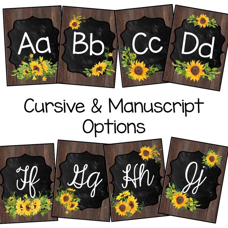 Alphabet Posters With Pictures for the Classroom Sunflower Farmhouse ...
