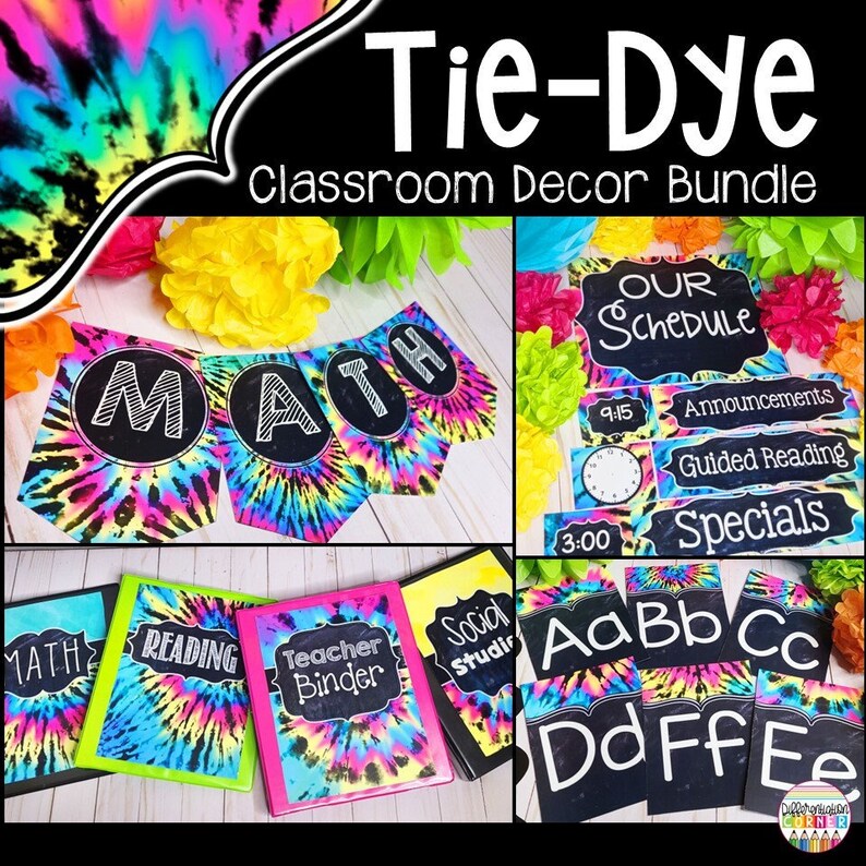 Tie Dye Retro Classroom Decor Bundle Classroom Bulletin Board Display ...