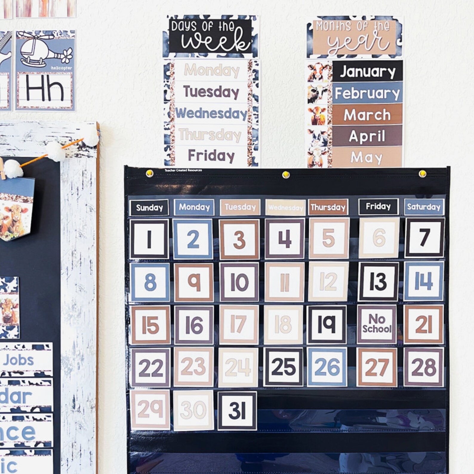 Cow Print Classroom Calendar Set & Weather Display Farmhouse Classroom ...