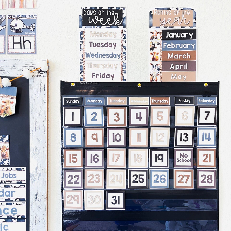 Cow Print Classroom Calendar Set & Weather Display Farmhouse Classroom ...