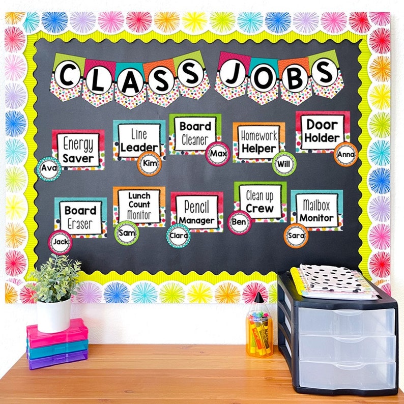 Editable Classroom Jobs Chart Template Confetti Rainbow Classroom Decor ...