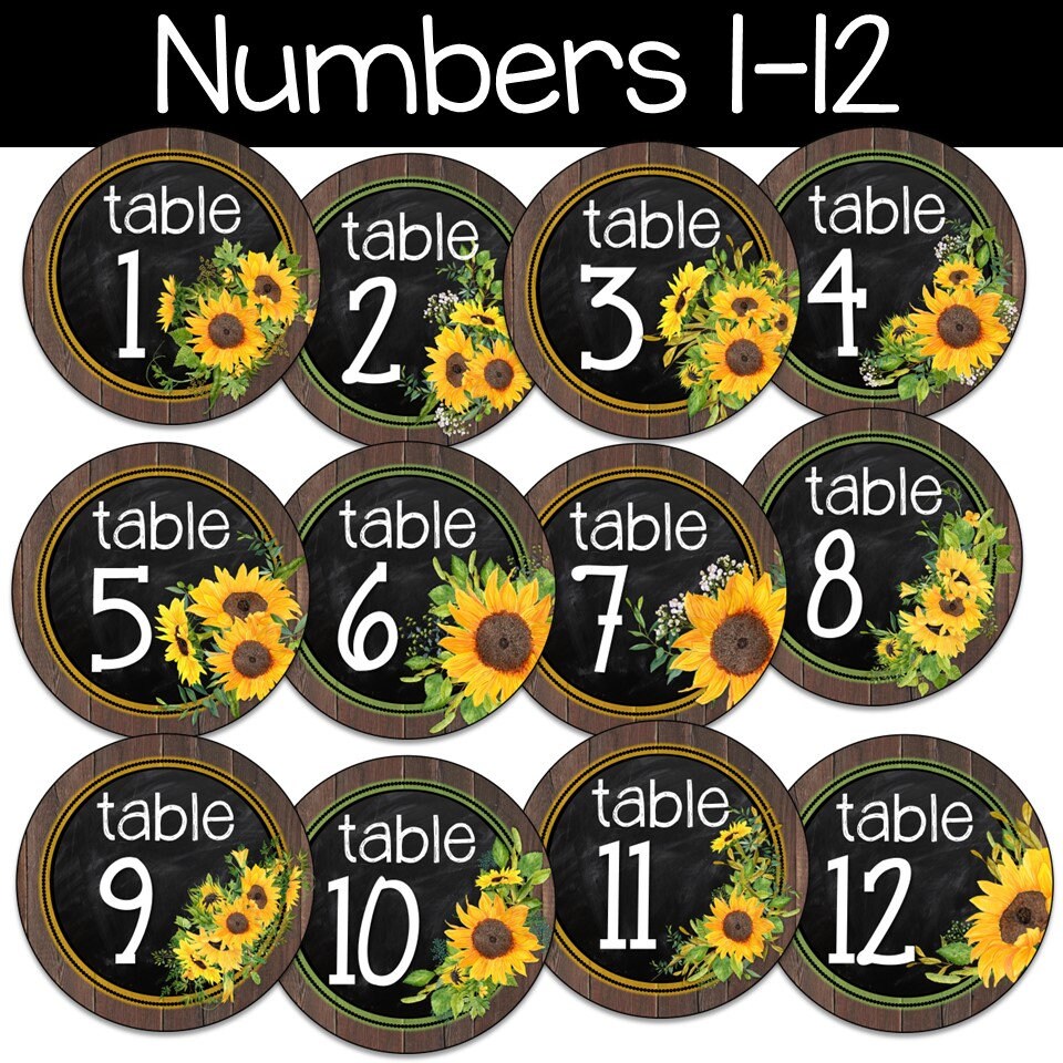 PRINTABLE Table Numbers Sunflower Farmhouse Classroom Decor Classroom ...