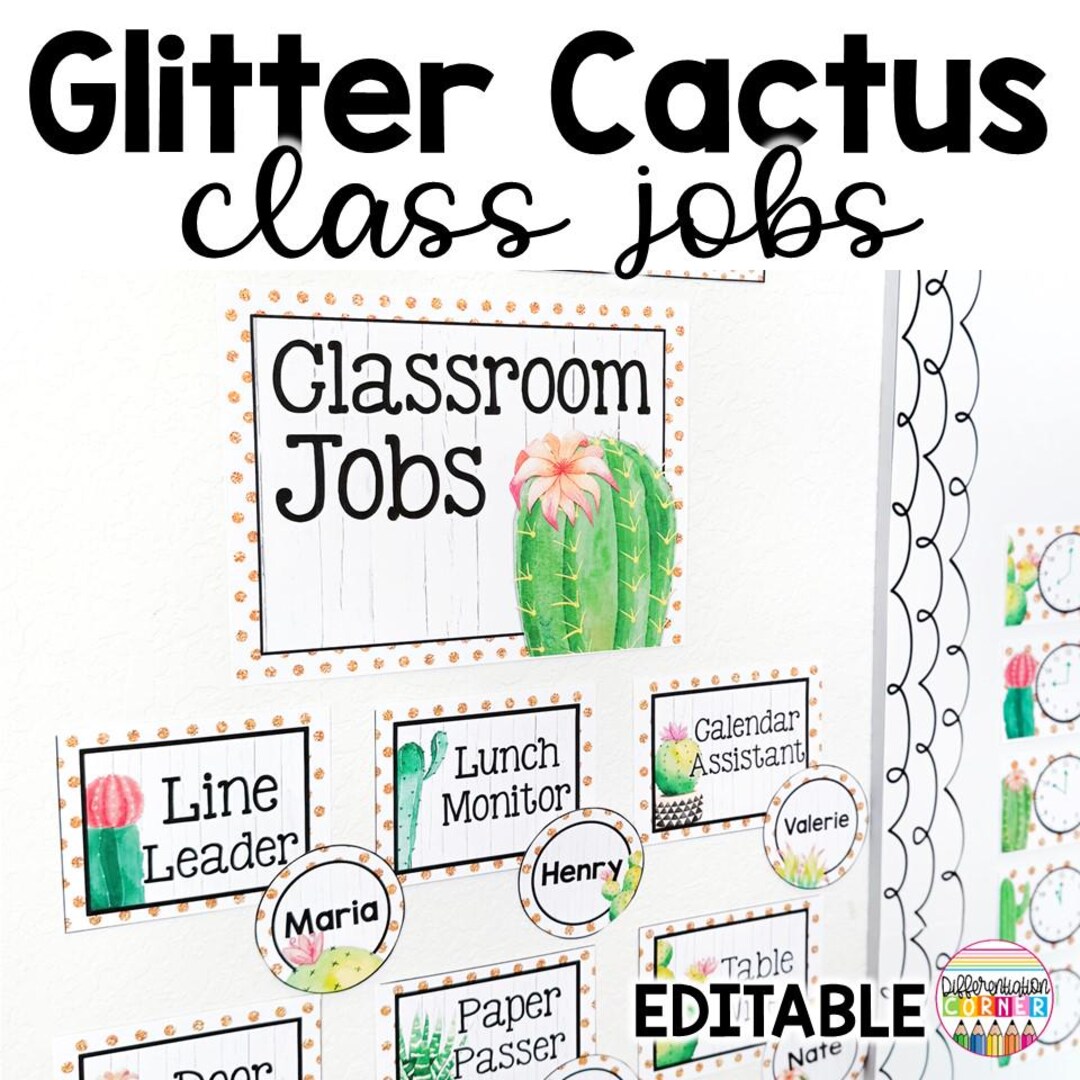 Editable Classroom Jobs Chart Template | Cactus and Succulent Classroom ...