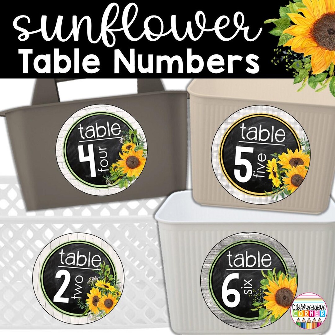 PRINTABLE Table Numbers | Sunflower Farmhouse Classroom Decor Classroom ...