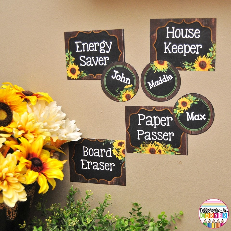 Editable Classroom Jobs Chart Template Sunflower Farmhouse Classroom ...