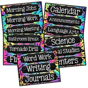 Editable Daily Schedule Cards Tie Dye Retro Classroom Decor Printable ...