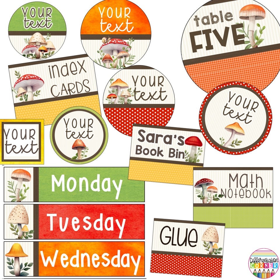 Editable Mushroom Classroom Labels Mushroom Retro Classroom Decor ...