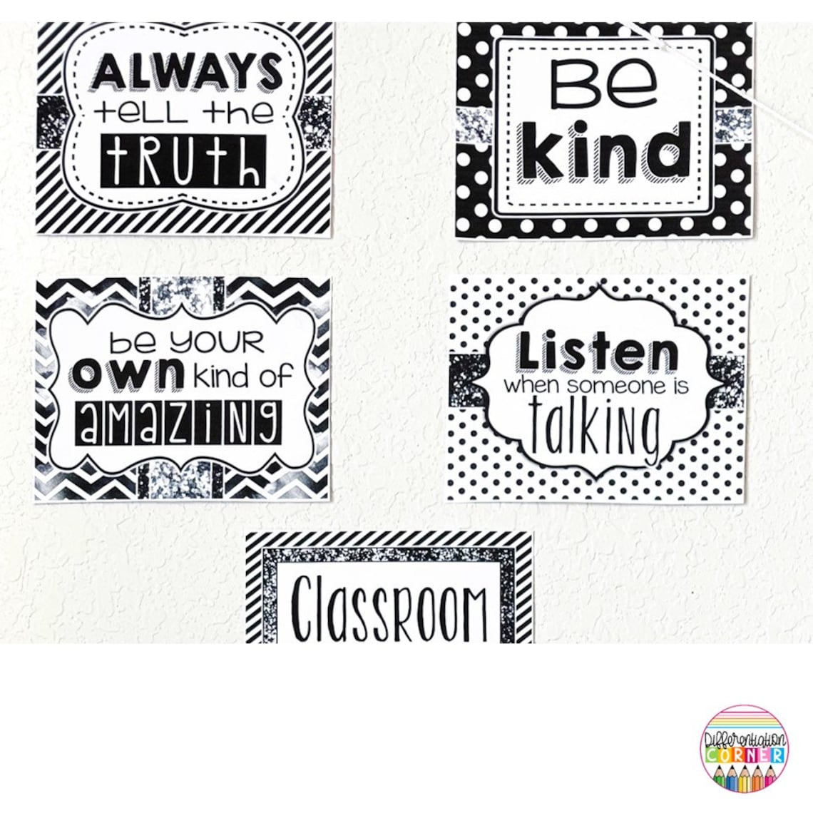 Editable Black and White Classroom Rules Posters Black and White ...