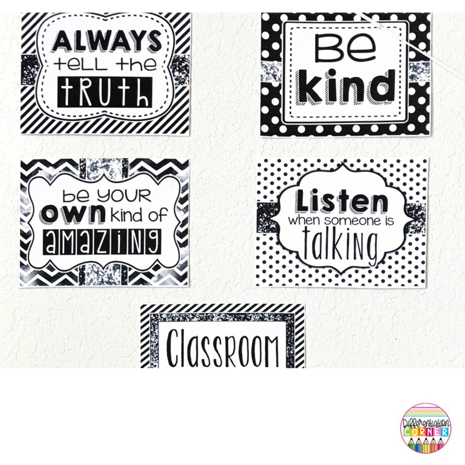 Editable Black and White Classroom Rules Posters Black and White ...