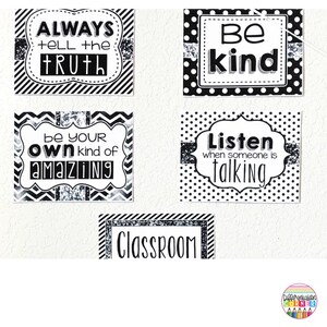 Editable Black and White Classroom Rules Posters Black and White ...