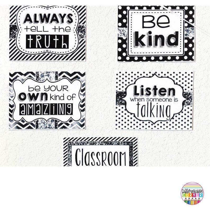 Editable Black and White Classroom Rules Posters Black and White ...