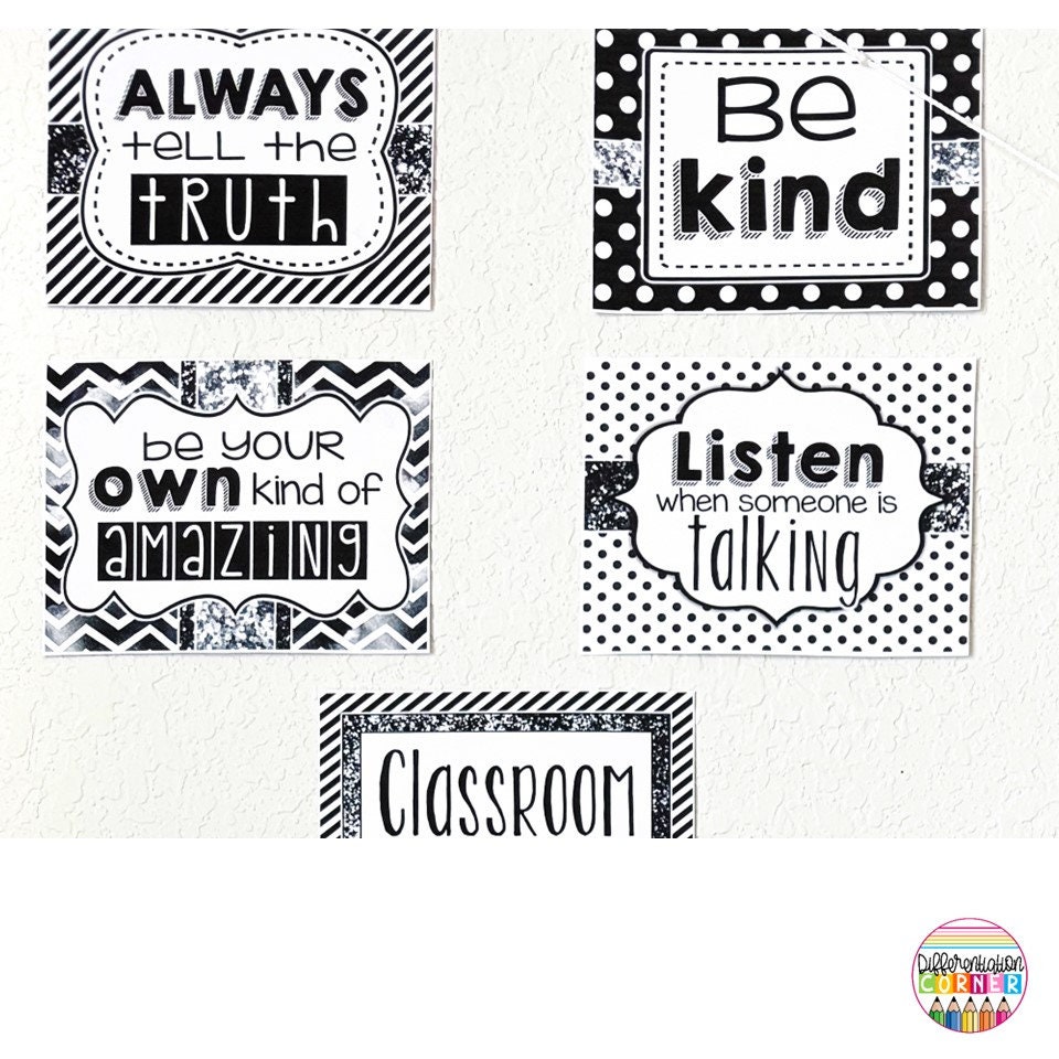 Editable Black and White Classroom Rules Posters Black and White ...