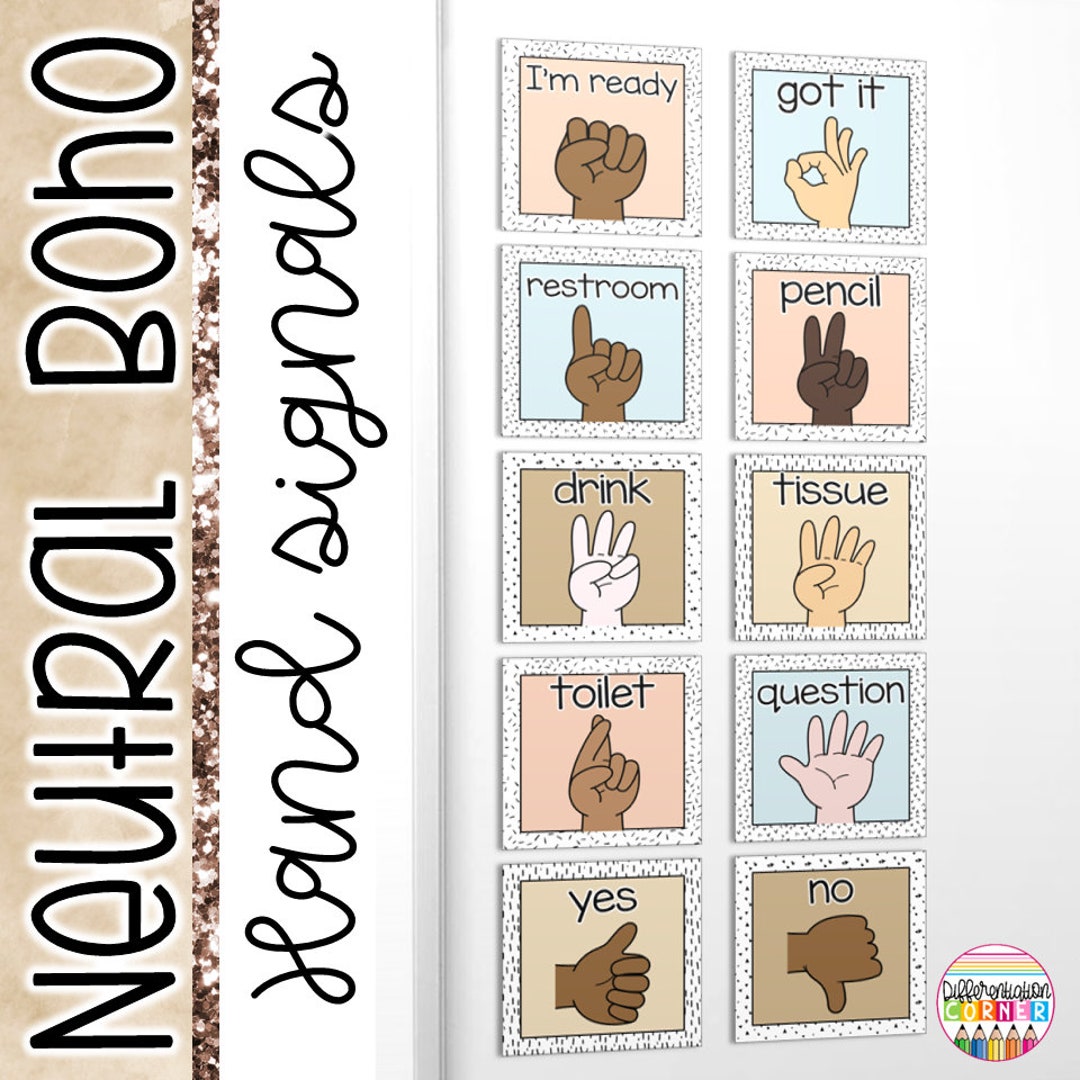 Classroom Hand Signal Posters, Neutral Boho Classroom Decor, Editable ...