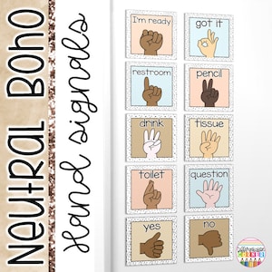 Classroom Hand Signal Posters, Neutral Boho Classroom Decor, Editable ...
