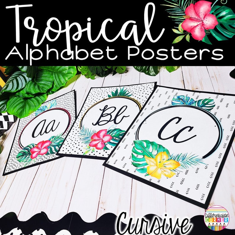 Cursive Alphabet Posters for the Classroom Tropical Classroom Decor ...