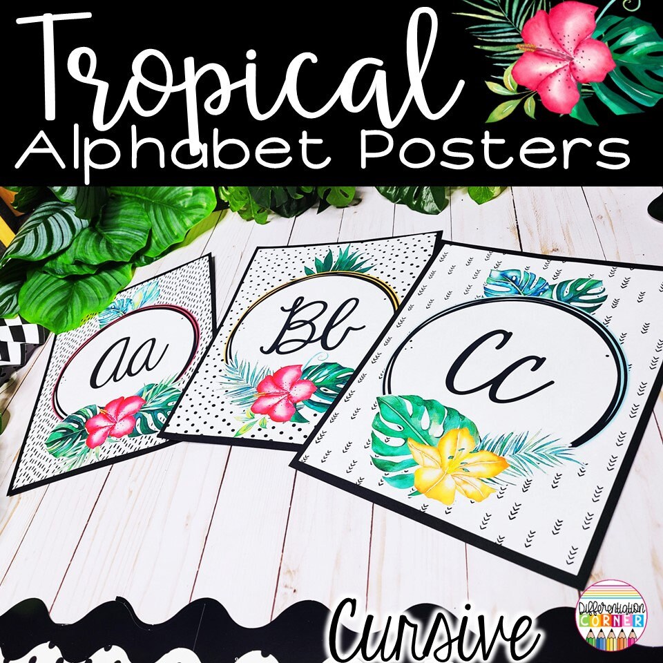 Cursive Alphabet Posters for the Classroom Tropical Classroom Decor ...
