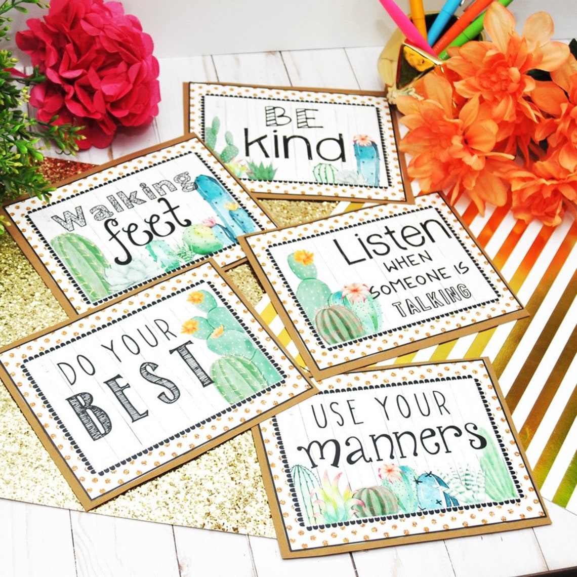 Editable Cactus Classroom Rules Posters Plant Botanical - Etsy
