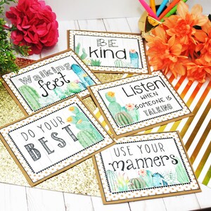 Editable Cactus Classroom Rules Posters Plant Botanical Classroom Decor ...