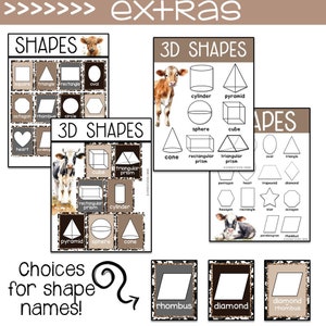 PRINTABLE Shape Posters Charts Farmhouse Cow Print Classroom Decor 2D ...