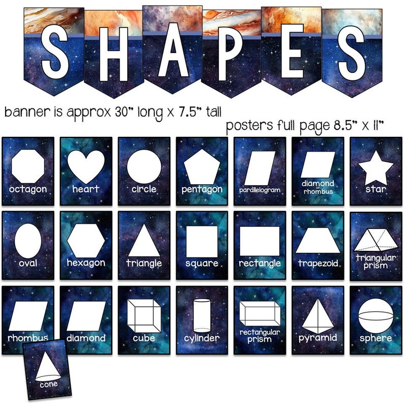 PRINTABLE Shape Posters Charts Space Classroom Decor 2D and 3D Shapes ...