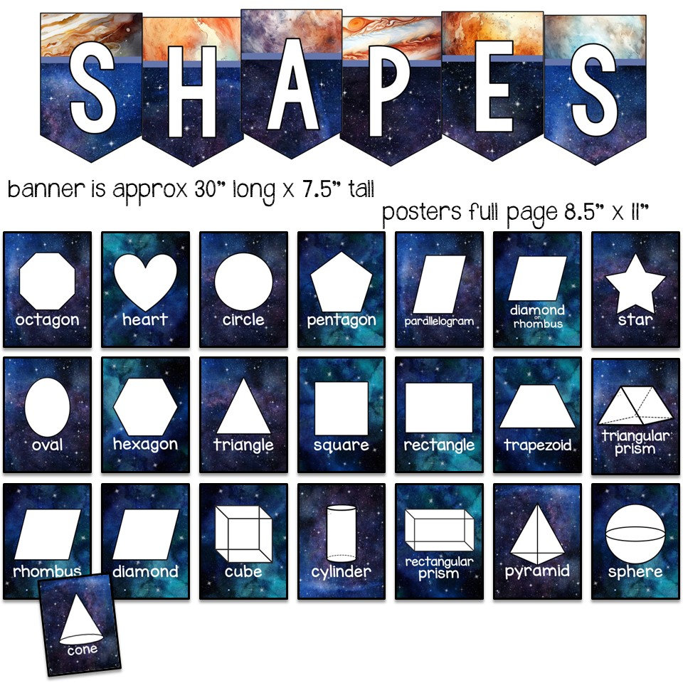 PRINTABLE Shape Posters Charts Space Classroom Decor 2D and 3D Shapes ...